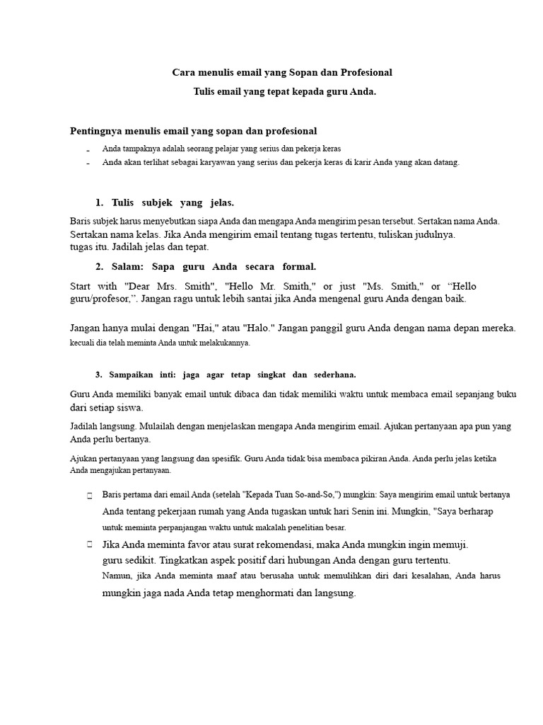 Cara Menulis Email Yang Sopan Dan Profesional Kepada Guru Anda | PDF