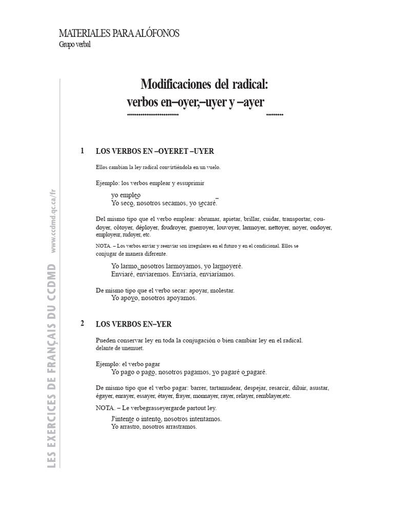 Verbos en -oyer, -uyer y -ayer | PDF | Verbo | Sintaxis