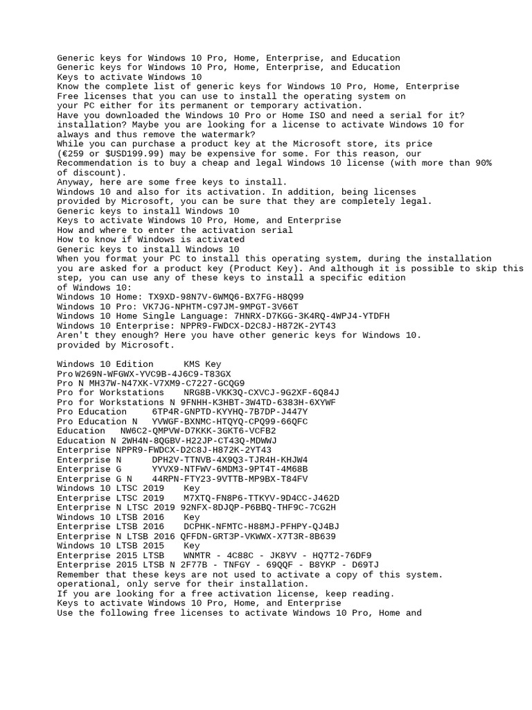 Use These Generic Keys For Installation and Activation of Windows 10 ...