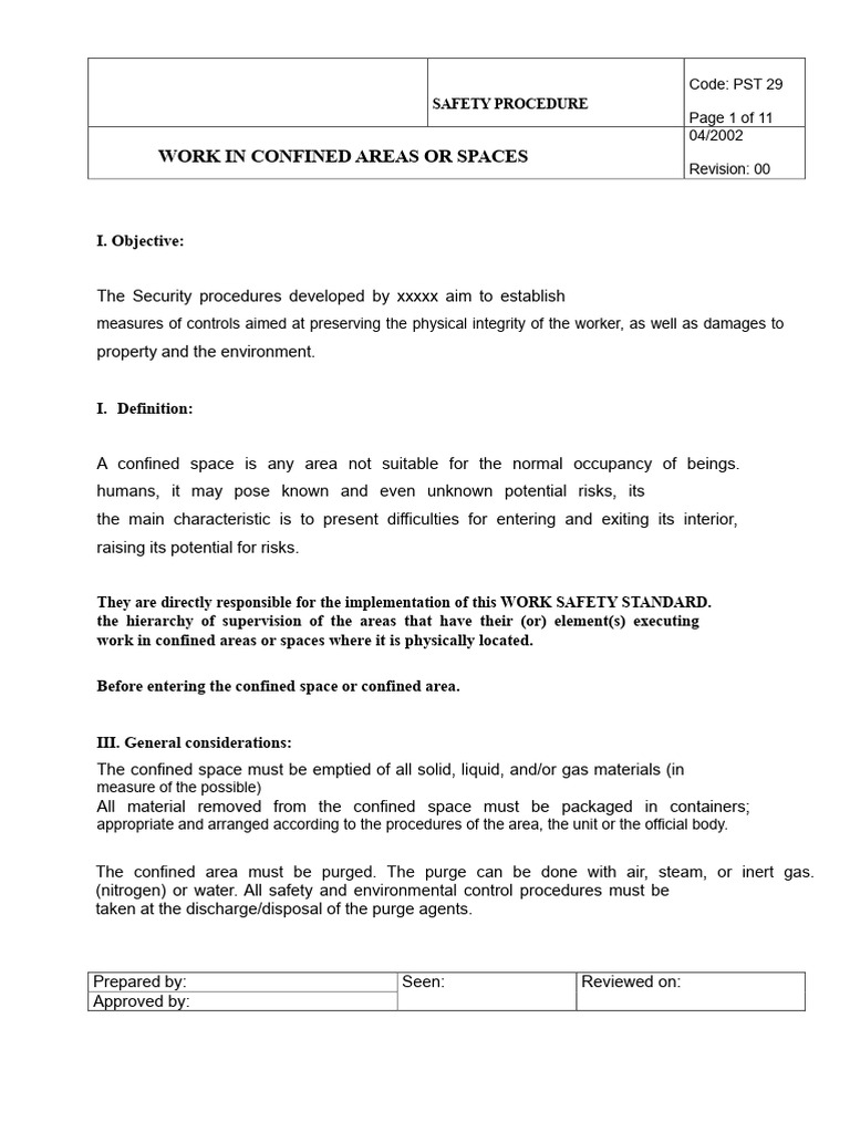 Safety Procedure - Confined Space | PDF | Ventilation (Architecture) | Safety