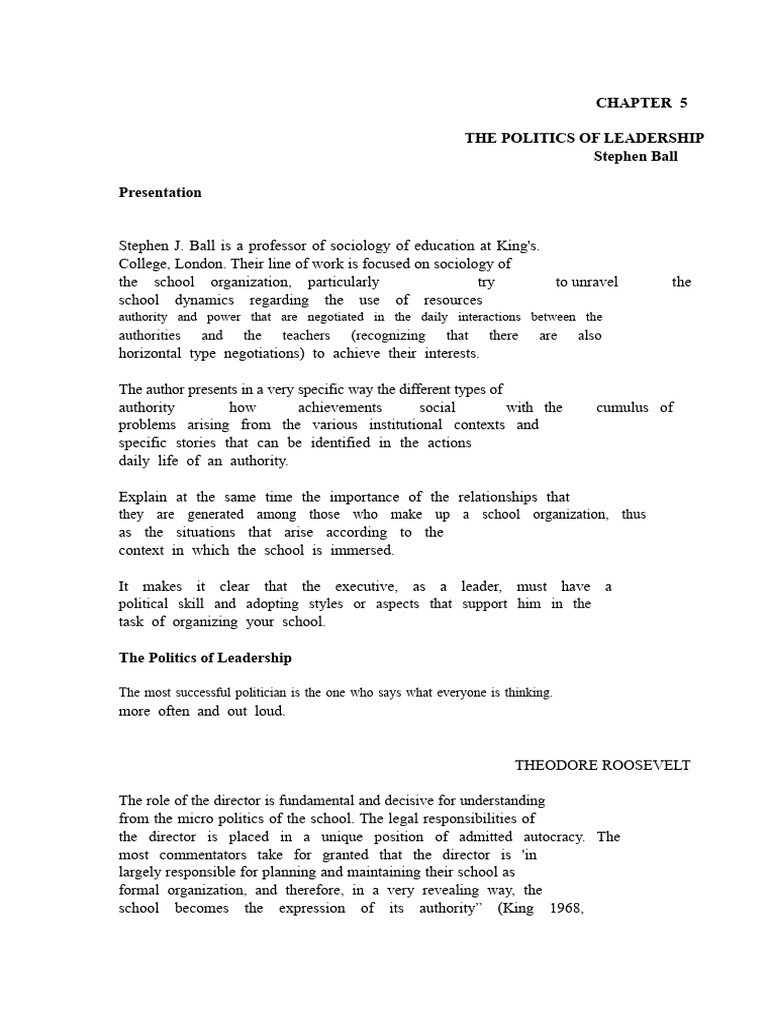 Chapter 5. The Politics of Leadership | PDF | Bureaucracy | Leadership