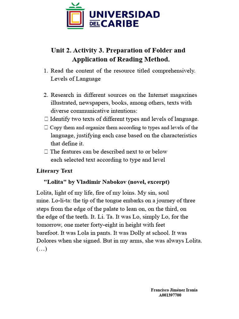 Unit 2 Activity 3 Preparation of Folder and Application of Reading Method | PDF