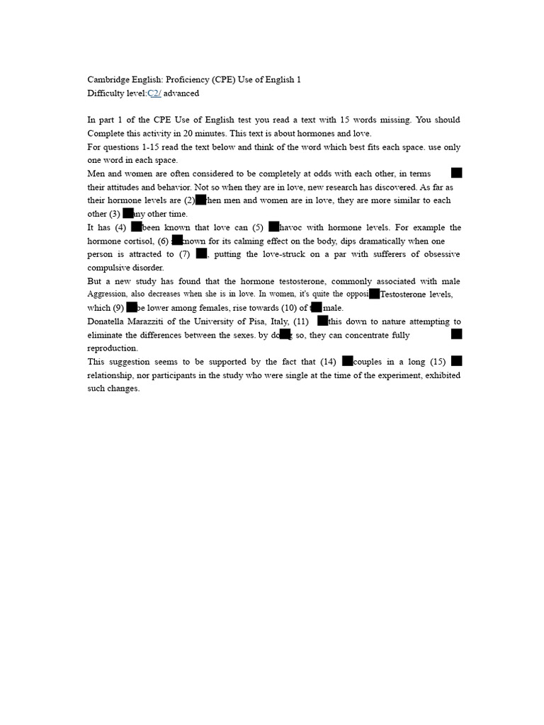 Cambridge English Proficiency (CPE) Use of English 1 | PDF