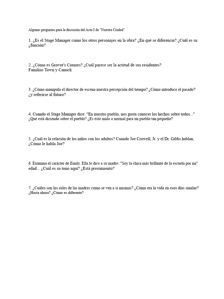 Preguntas y Cuestionario de Our Town | PDF