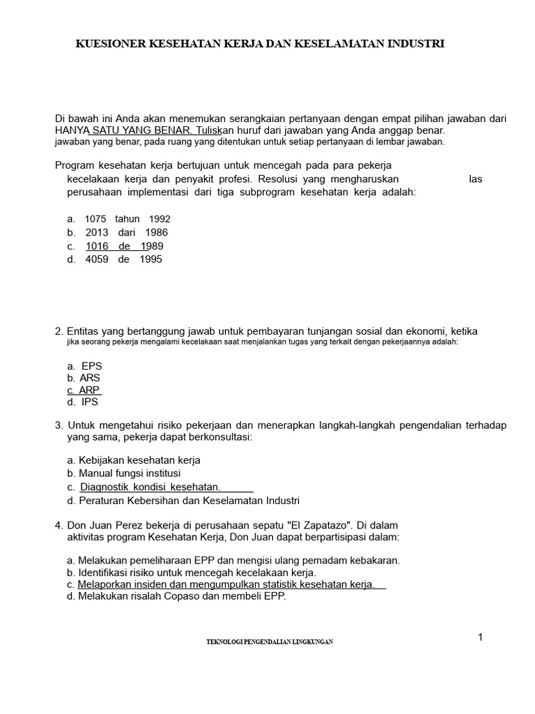 Kuesioner Kesehatan Kerja | PDF