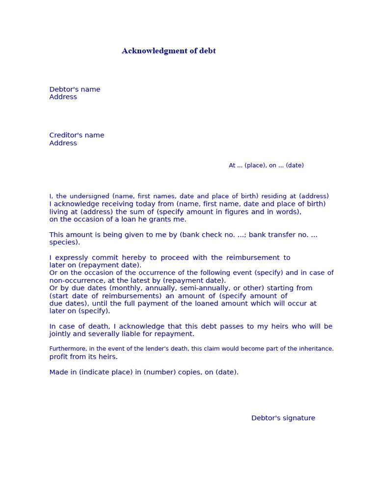 Acknowledgment of Debt | PDF