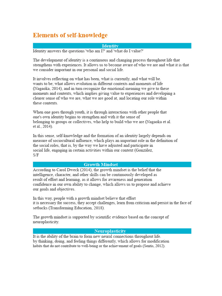 Understanding Self-Knowledge Elements | PDF | Self Efficacy | Mind