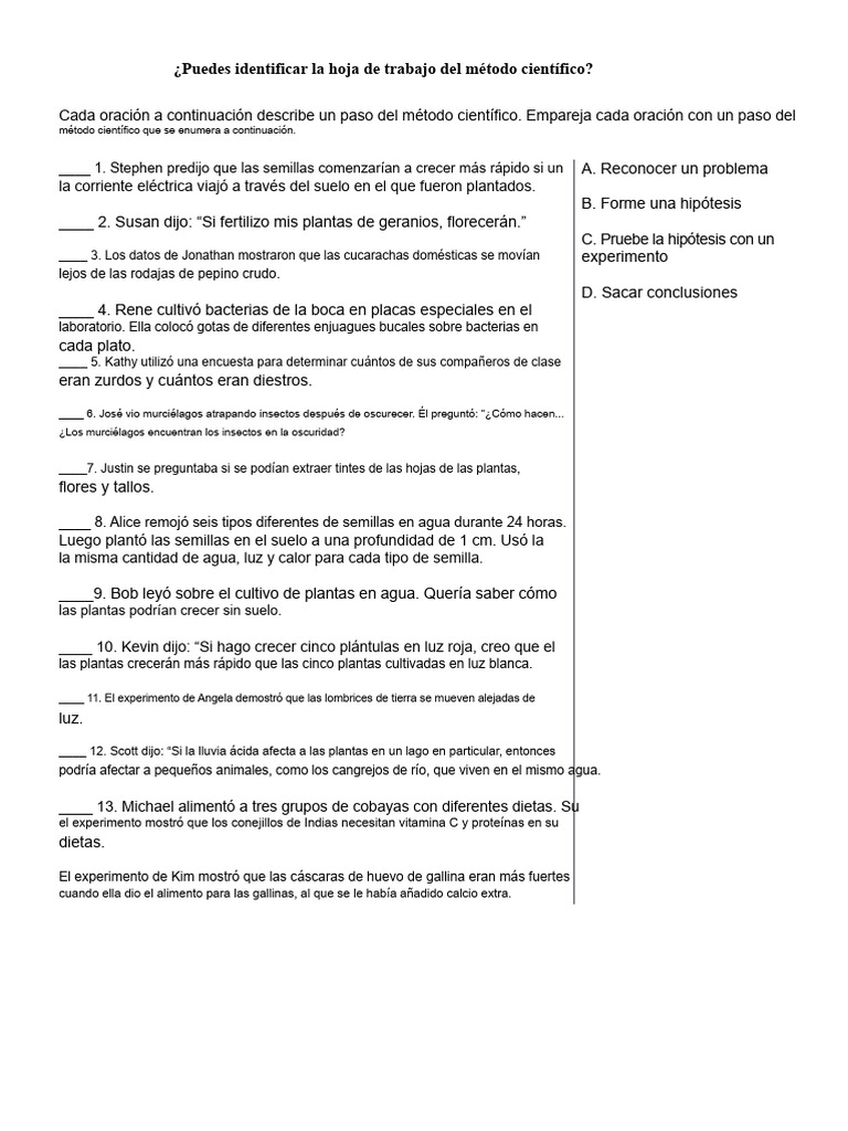 ¿Puedes Encontrar La Hoja de Trabajo Del Método Científico? | PDF ...