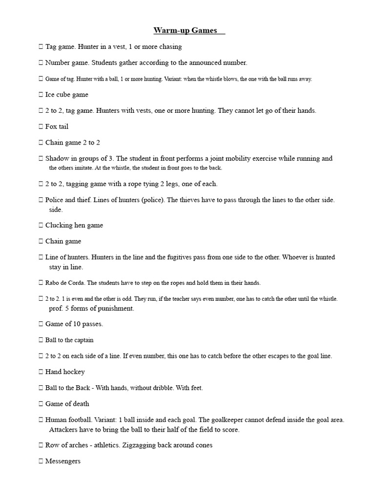 Warm-Up Games | PDF