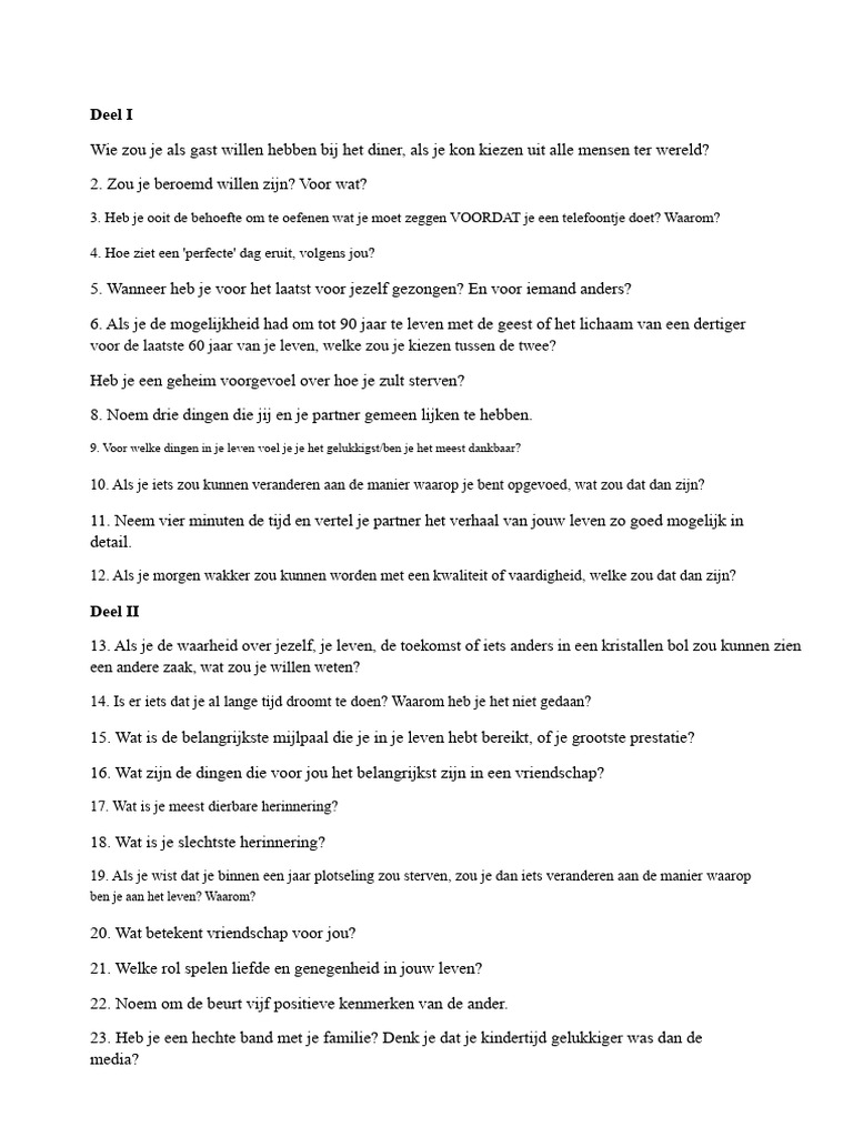 36 Vragen Om Verliefd Te Worden | PDF