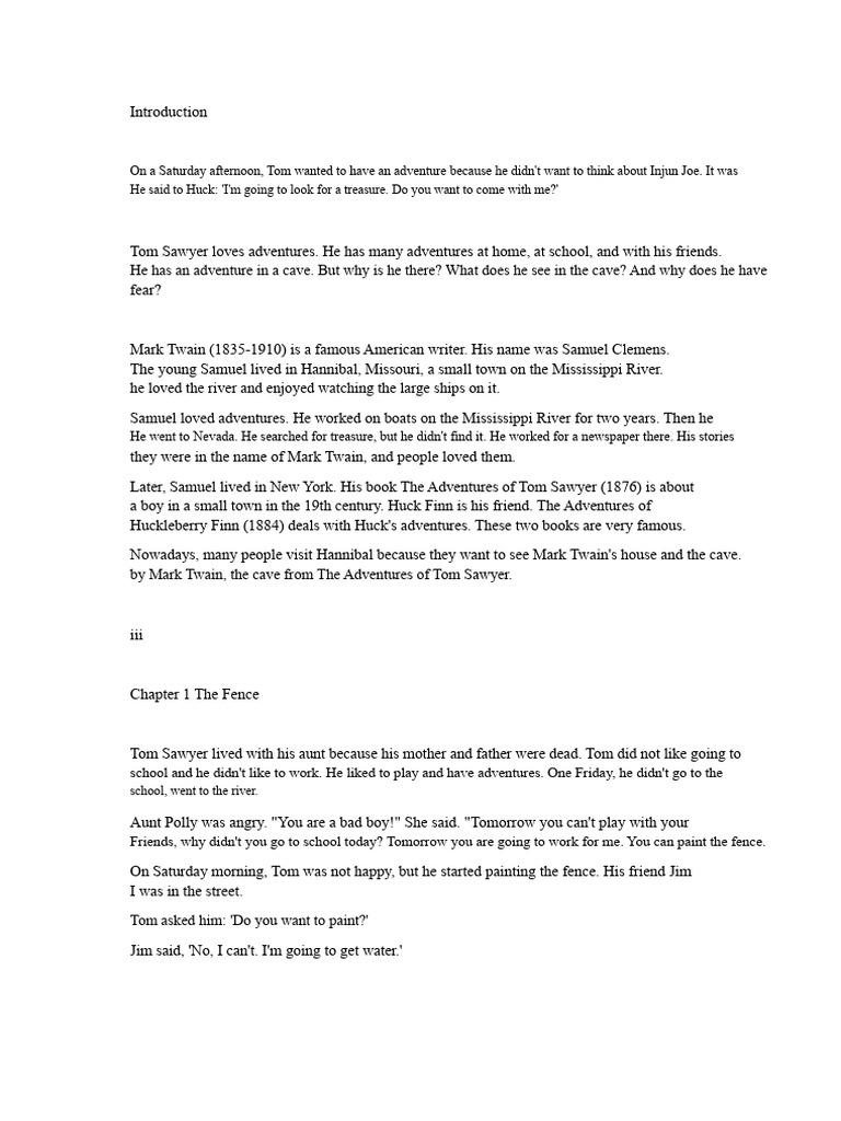 Introduction To Tom Sawyer | PDF | The Adventures Of Tom Sawyer ...