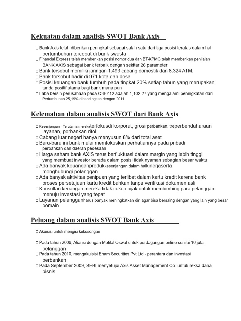 Analisis SWOT HDFC, ICICI, AXIS | PDF