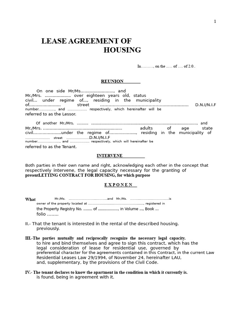 Example Rental Agreement For Housing | PDF | Lease | Leasehold Estate