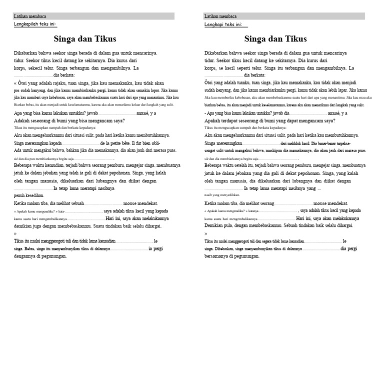 Teks Singa Dan Tikus Kata Yang Hilang CE2 | PDF