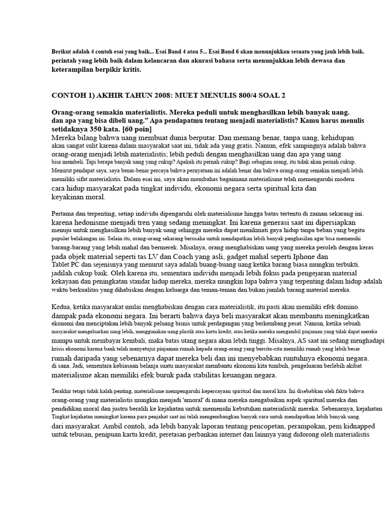 Contoh Esai Untuk MUET Band 6 | PDF