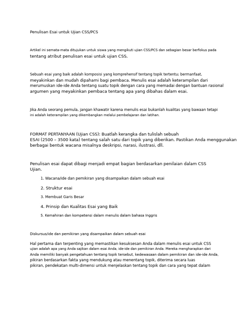 Panduan Menulis Esai Ujian CSS/PCS | PDF
