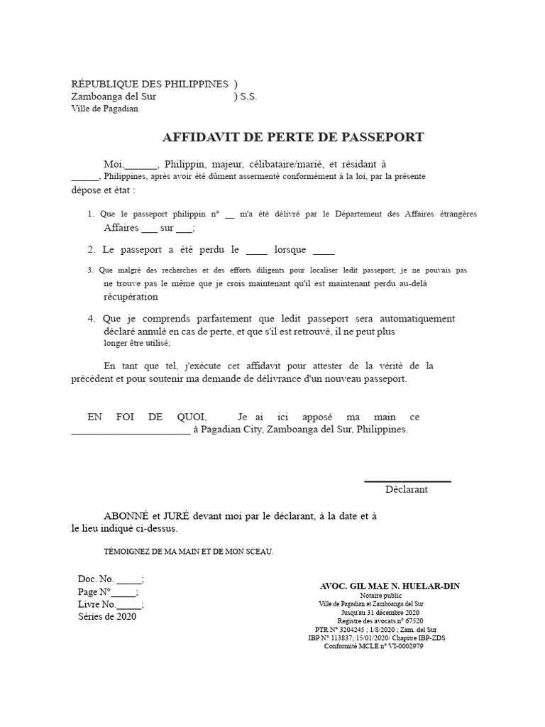 Déclaration de perte de passeport | PDF
