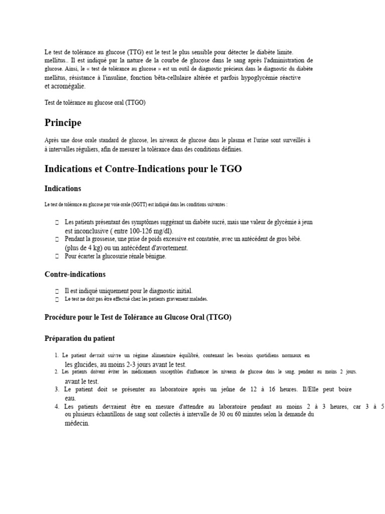 Test de tolérance au glucose (TTGO) | PDF | Hypoglycémie | Maladies et ...