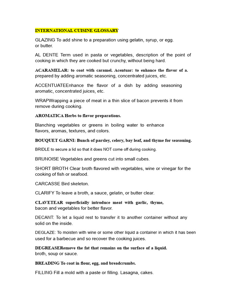 International Cooking Glossary | PDF | Cooking | Juice