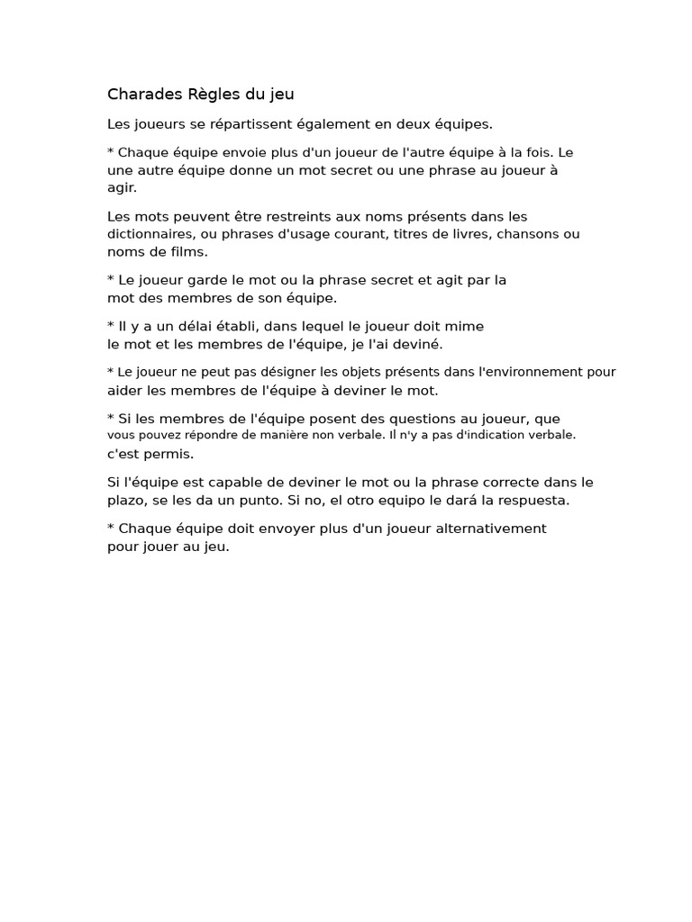 Règles du jeu de Charades | PDF