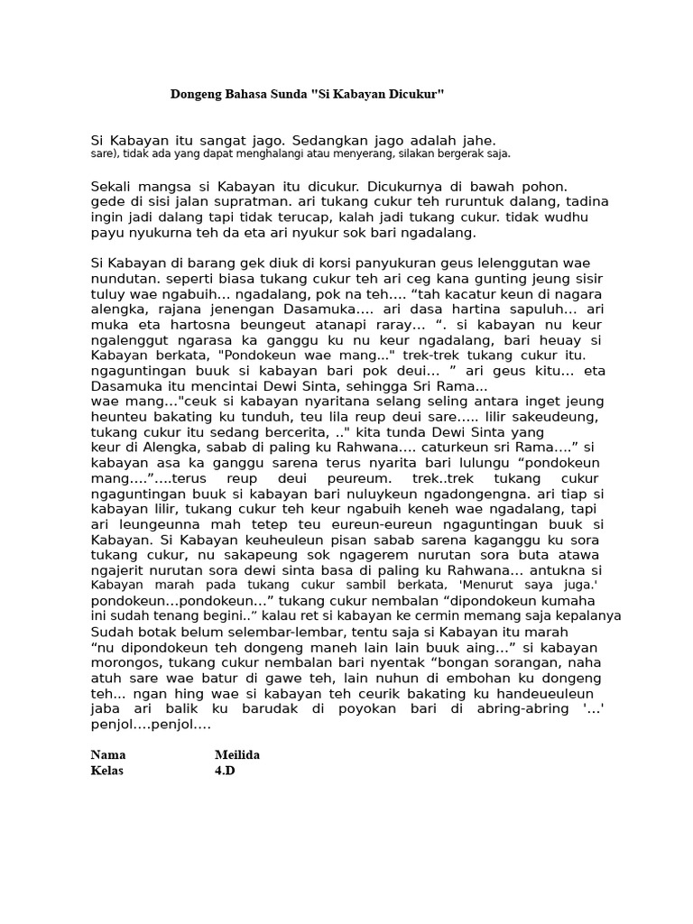 Dongeng Bahasa Sunda Si Kabayan | PDF