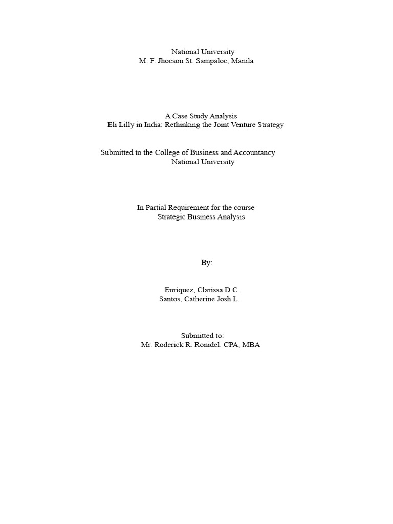 Rethinking Eli Lilly's India Strategy | PDF | Joint Venture | Economies