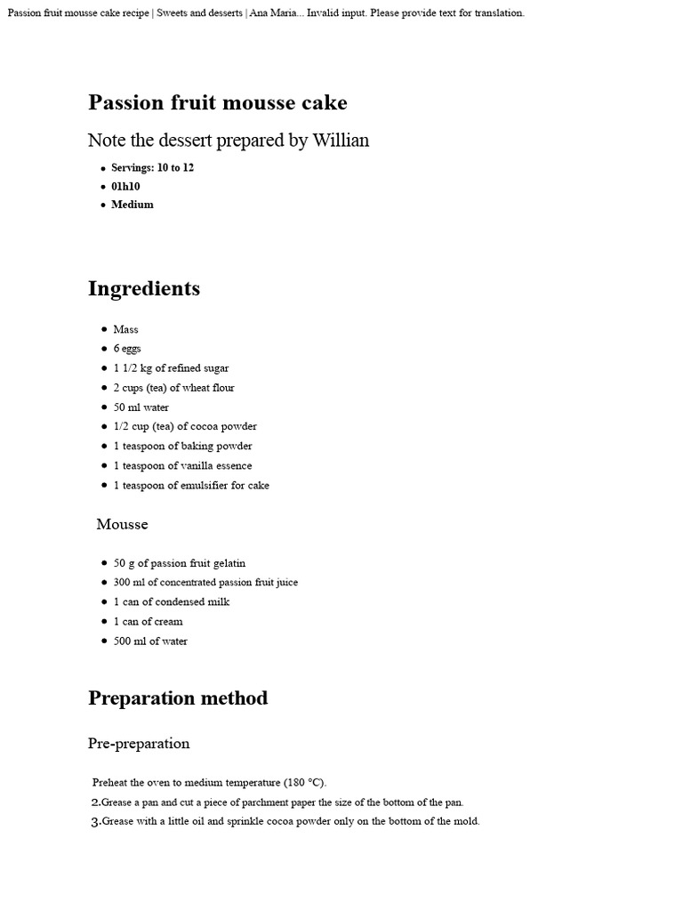 Passion Fruit Mousse Cake Recipe | PDF