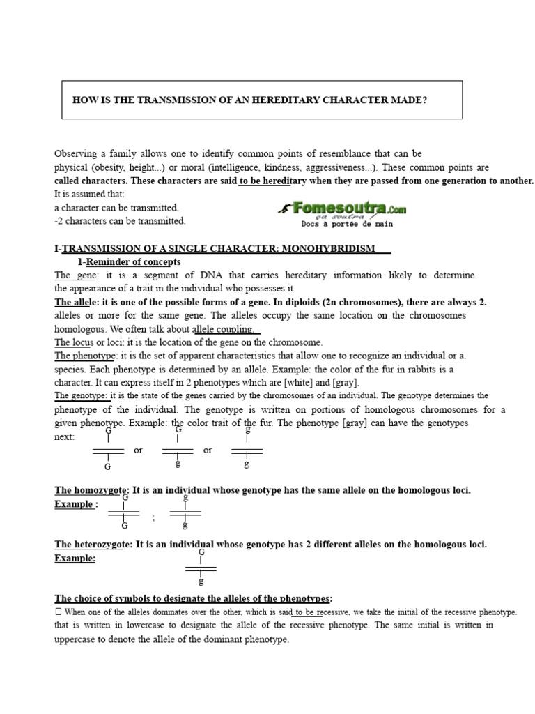 How Is The Transmission of A Hereditary Trait Done | PDF | Dominance ...
