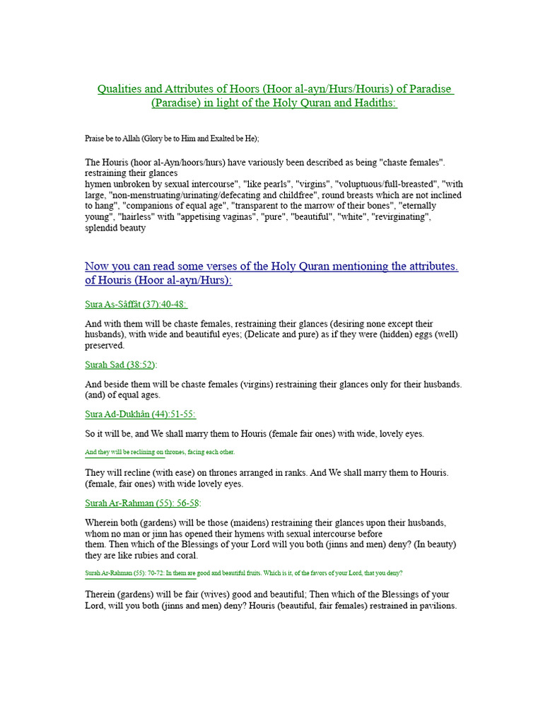 Attributes of Houris in Paradise | PDF | God In Islam | Muhammad