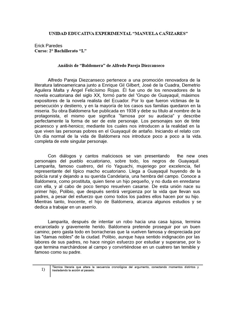 Análisis Completísimo de Baldomera | PDF