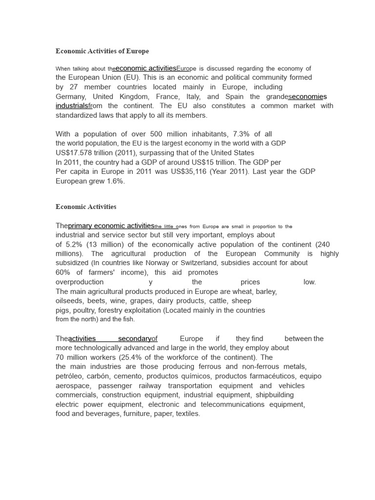Economic Activities in the EU | PDF | Economy Of The European Union ...