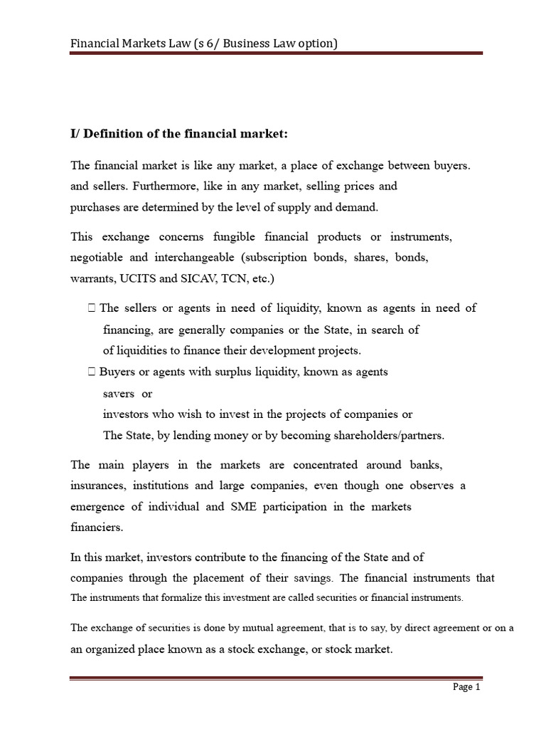 Overview of Financial Markets Law | PDF | Financial Markets | Market ...