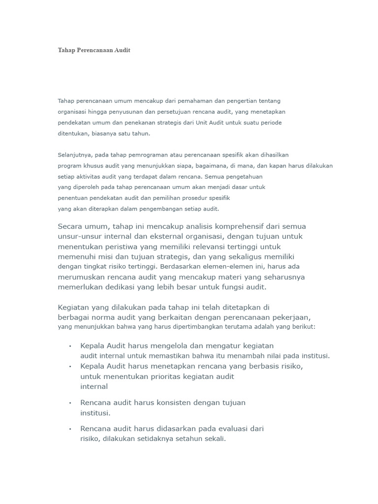 Tahap Perencanaan Audit | PDF