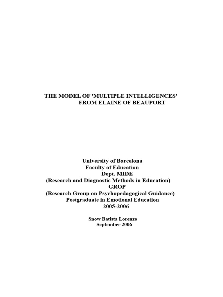 The Multiple Intelligences Model - Elaine de Beauport | PDF | Emotions ...