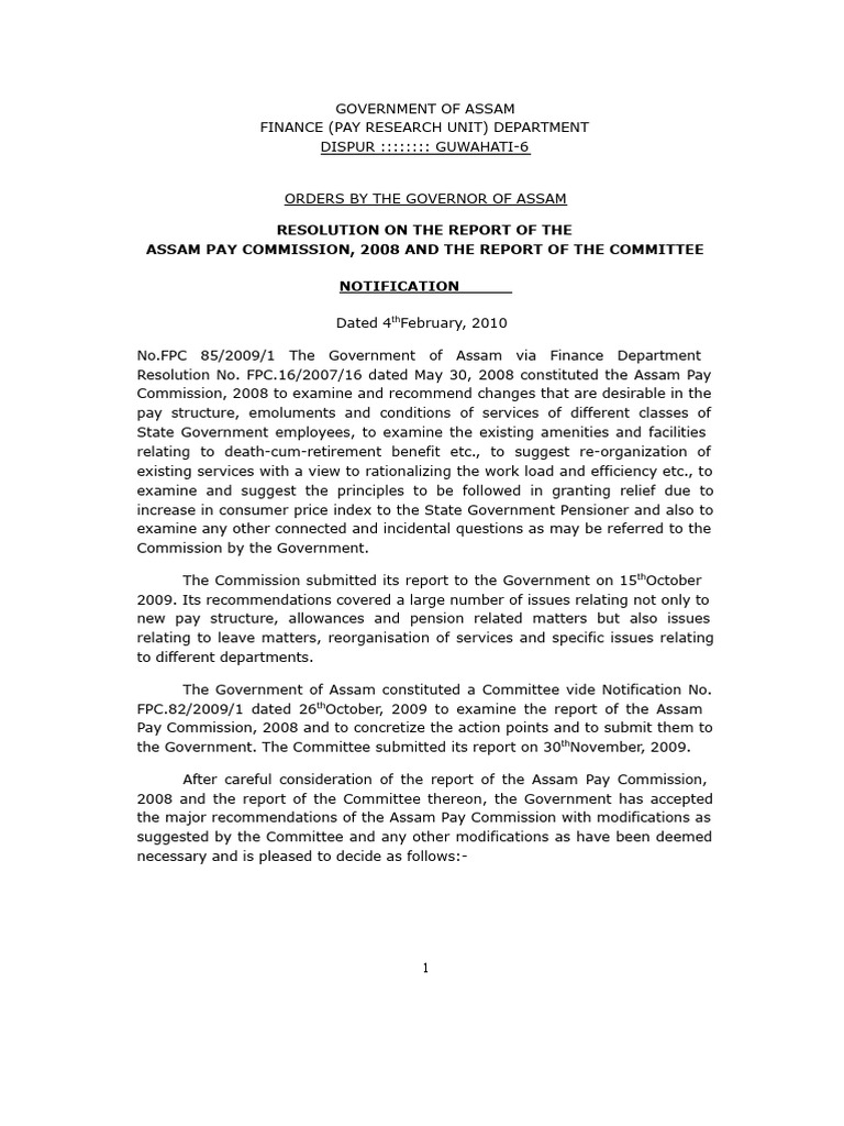 Assam Pay Commission Report Chapter I | PDF | Pension | Insurance