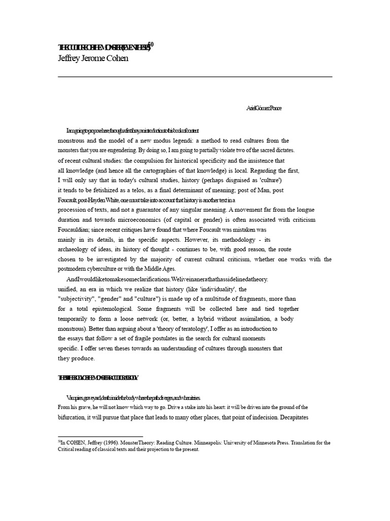 Cohen - The Culture of Monsters 7 Theses | PDF | Dracula