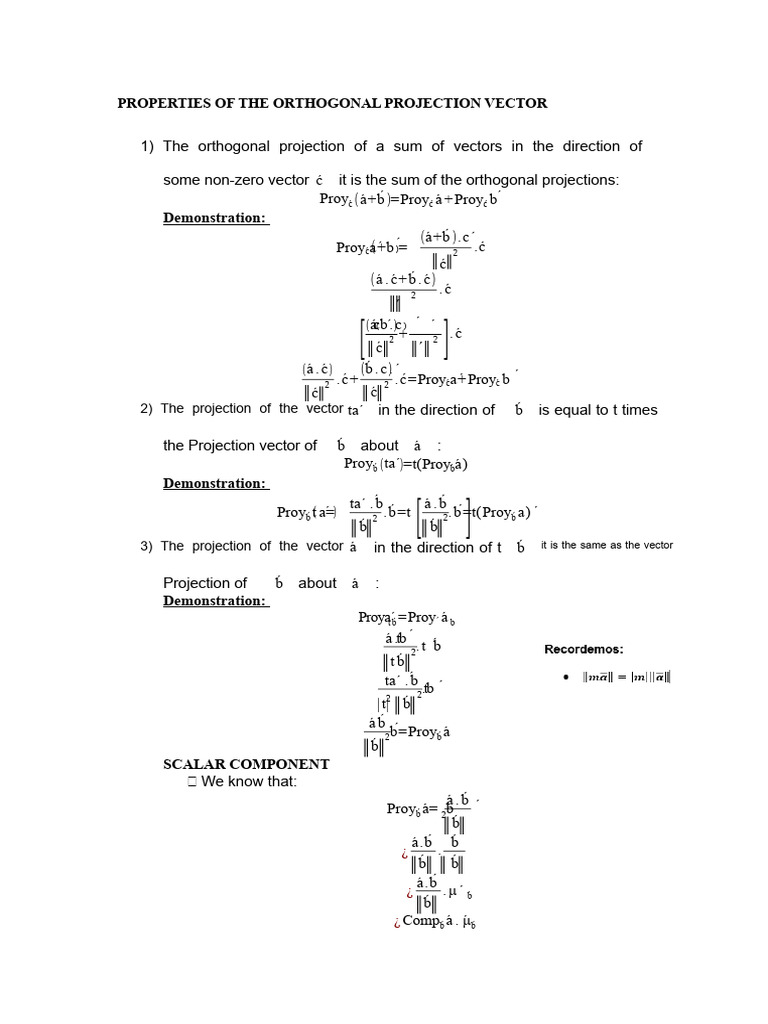 Properties of The Vector Orthogonal Projection | PDF | Euclidean Vector | Scalar (Mathematics)
