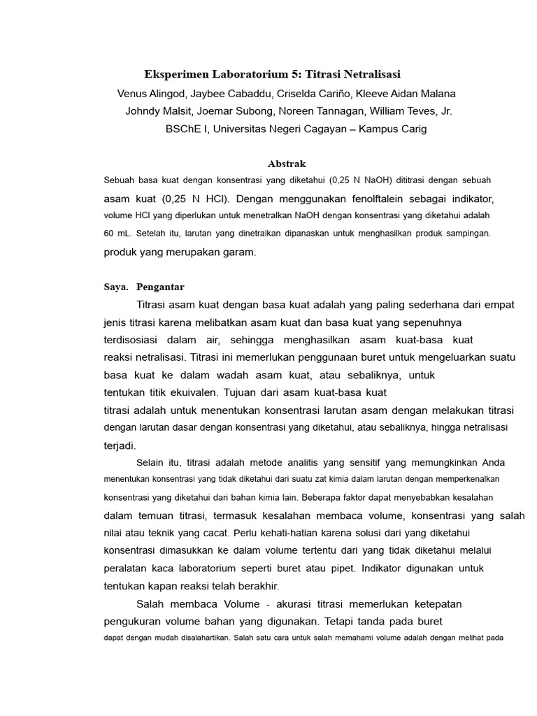 Eksperimen 4 Persiapan Larutan Standar | PDF