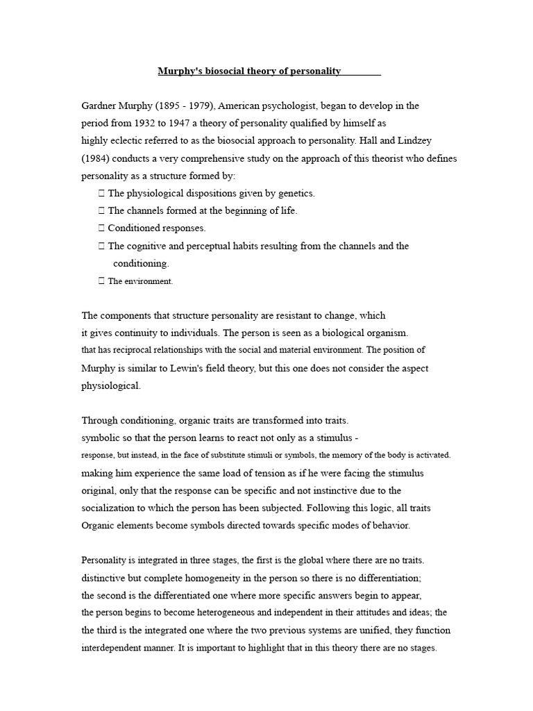 The Biosocial Theory of Personality by Murphy | PDF | Classical Conditioning | Perception