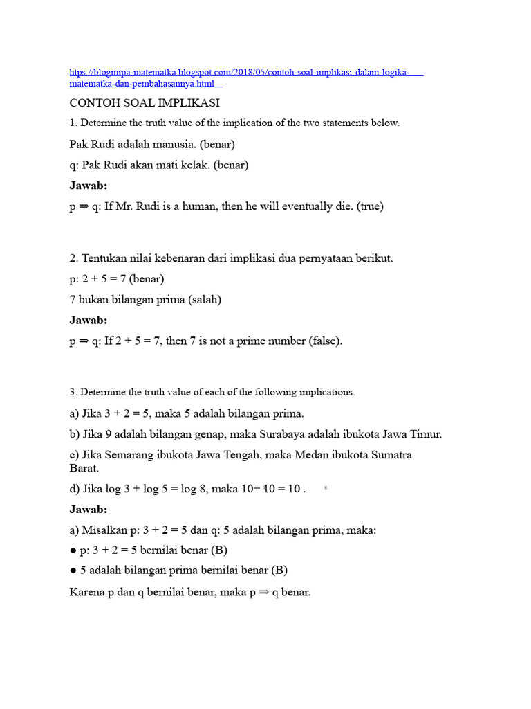 Contoh Soal Implikasi Dan Biimplikasi | PDF