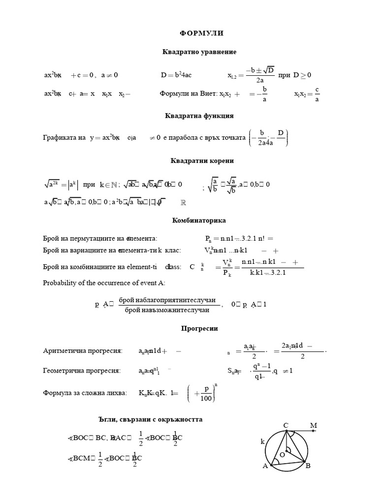 Math Formulas - 10th Grade | PDF