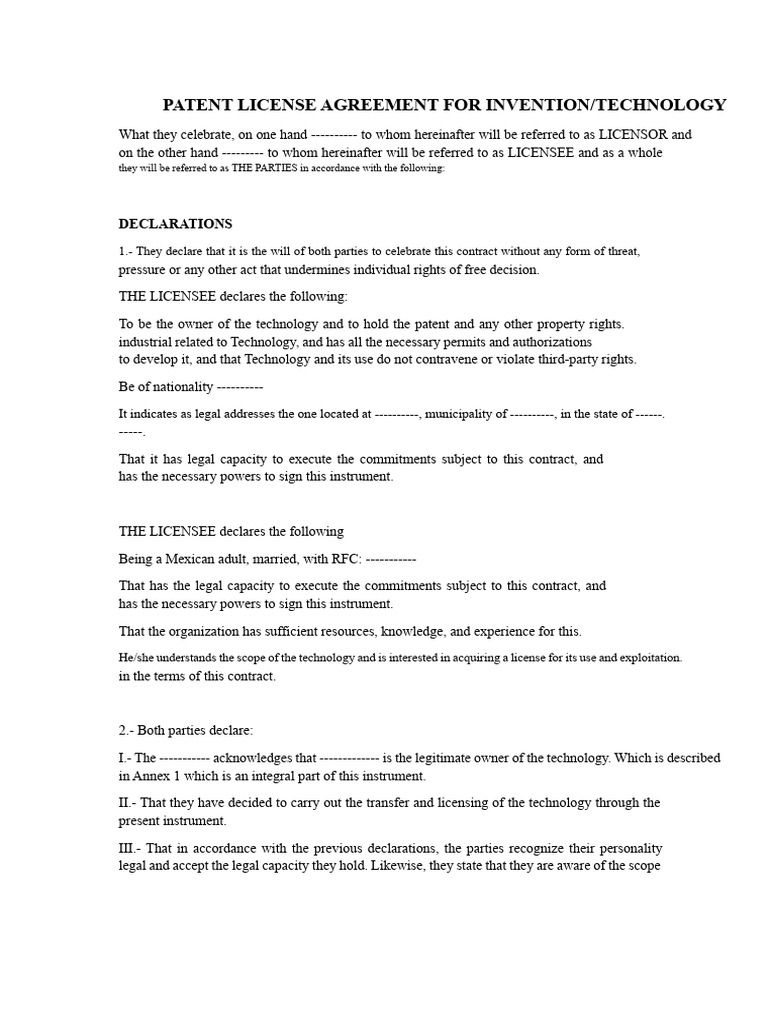 Patent License Agreement | PDF | License | Patent