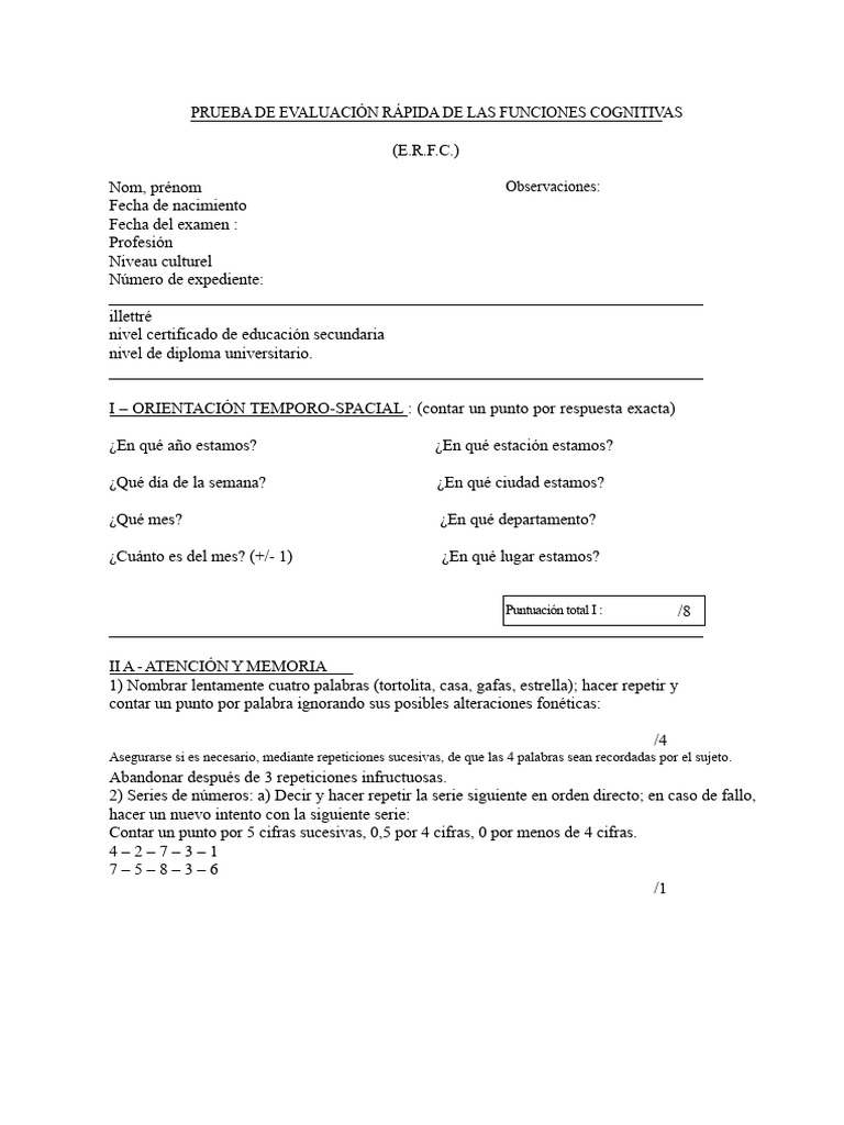 ERFC | PDF | Cognición | Neuropsicología