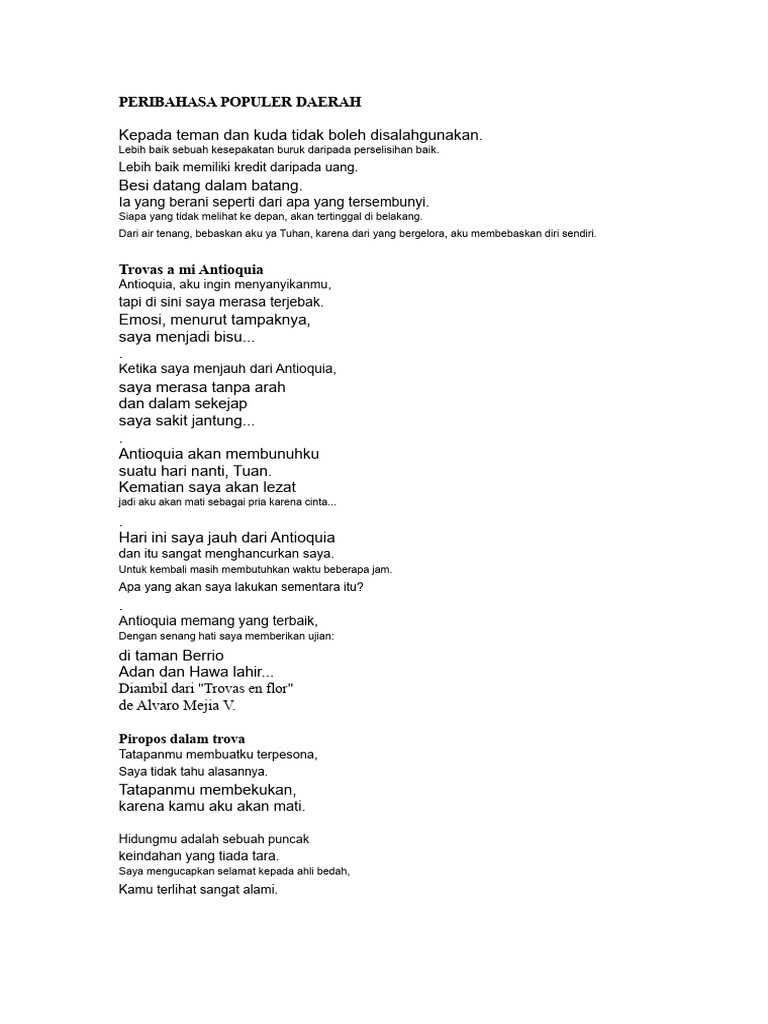 Peribahasa Populer Orang Paisa | PDF