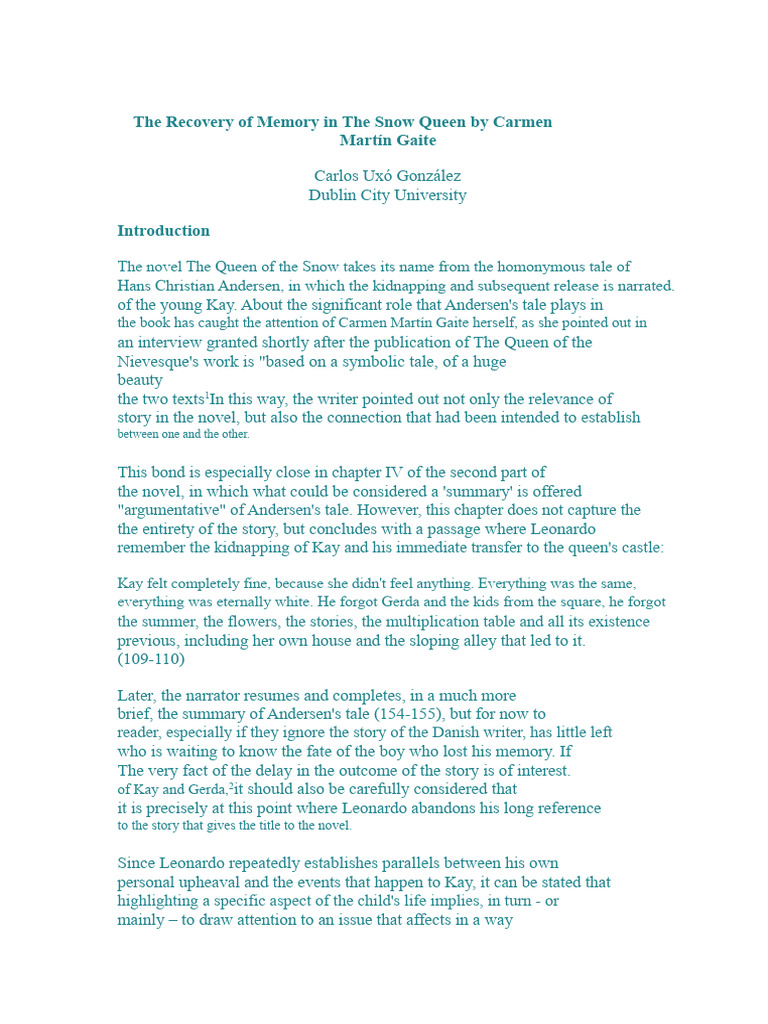 The Snow Queen by Gaite - Analysis | PDF | The Snow Queen | Narrative