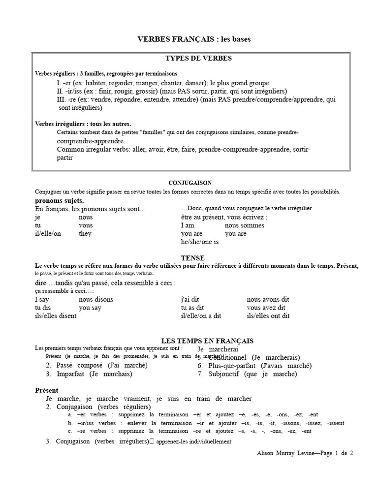 Fiche Sur Les Verbes Français | PDF | Verbe | Conjugaison