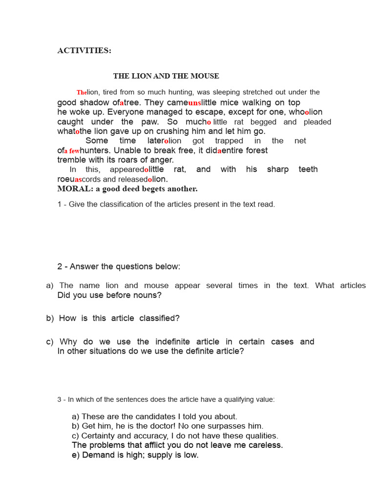 ARTICLES - STUDENT Exercises | PDF