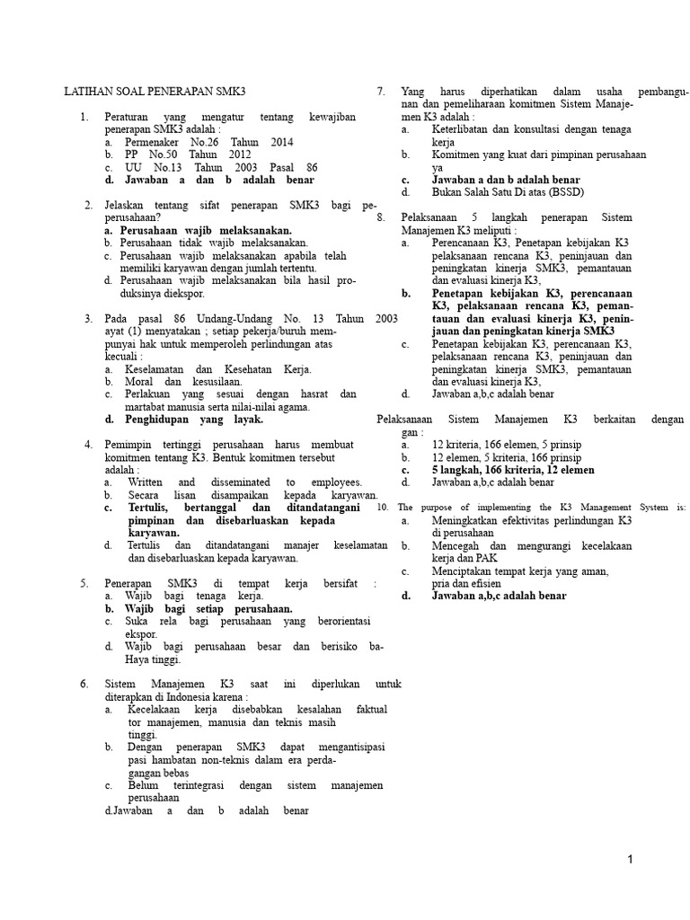 Latihan Soal SMK3 Dan Audit SMK3 | PDF