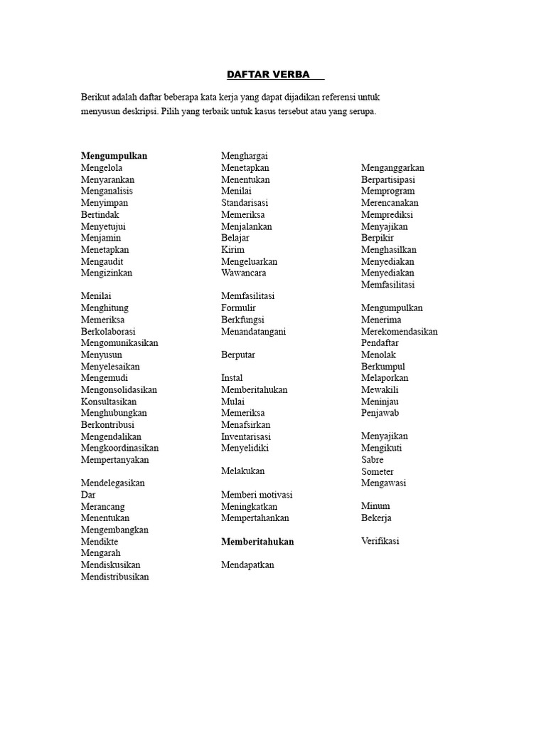 Daftar Kata Kerja | PDF