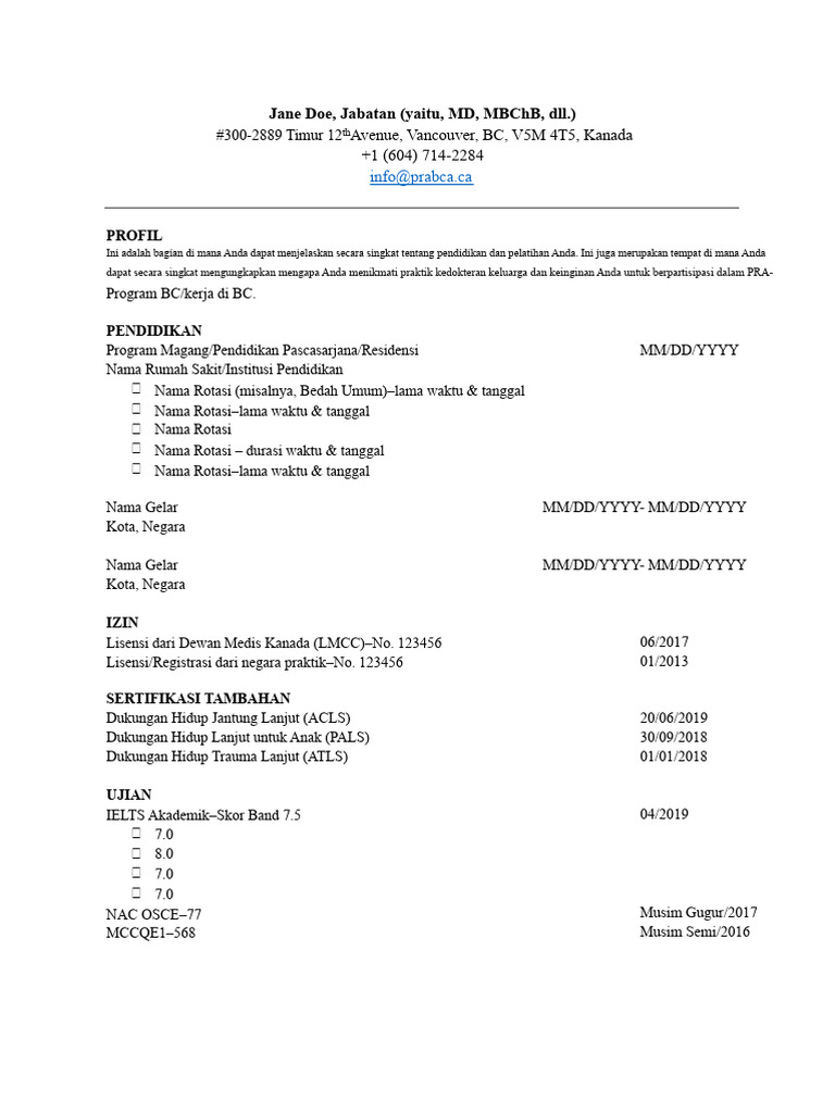 PRA-BC - Contoh CV | PDF